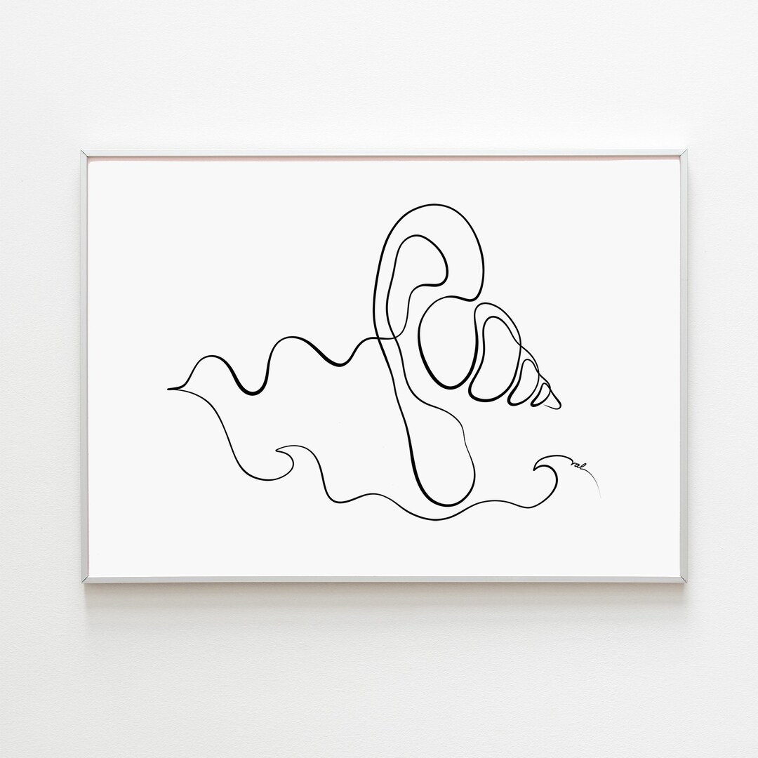 Human Ear Anatomy One Line Drawing, Abstract Auricle Sea Shell Art ...
