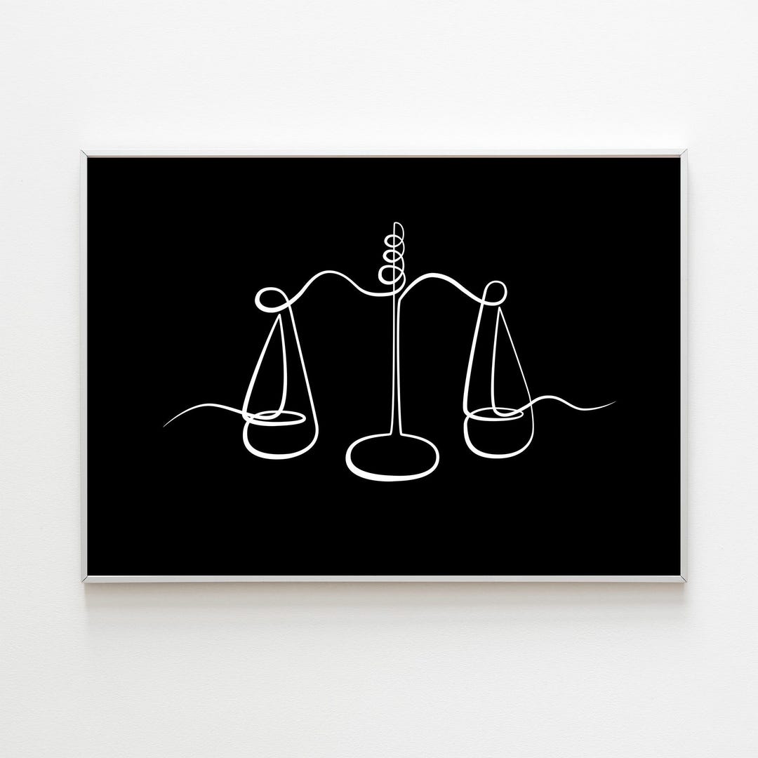 Justice Scales Art Print, Minimalist Lawyer Office Wall Decor, Black ...