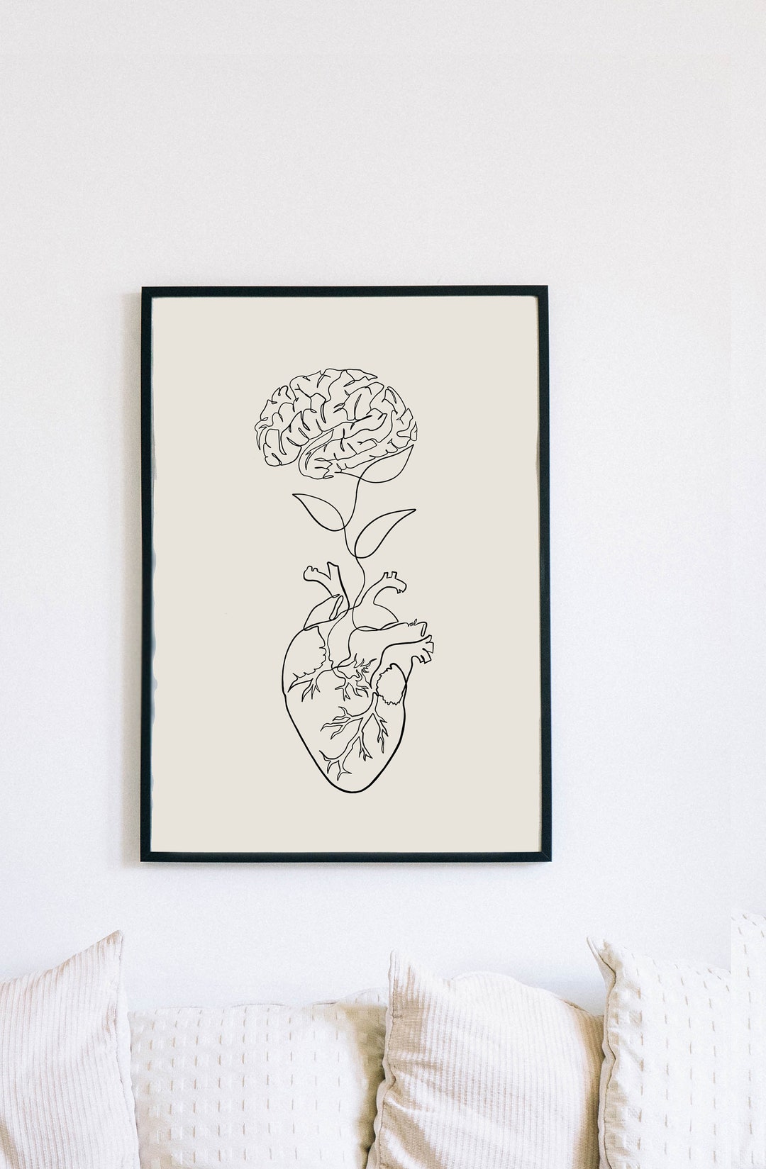 Heart and Brain Art Print Neutral Human Anatomy Poster, Medical Office ...