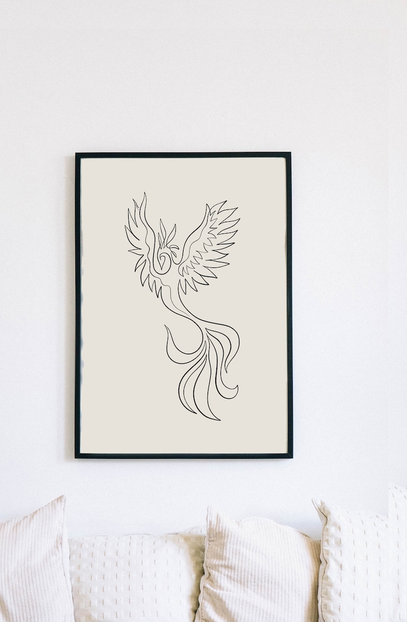 Phoenix Line Art Printable Fenix Rising Art Print Beige, Neutral Wall ...