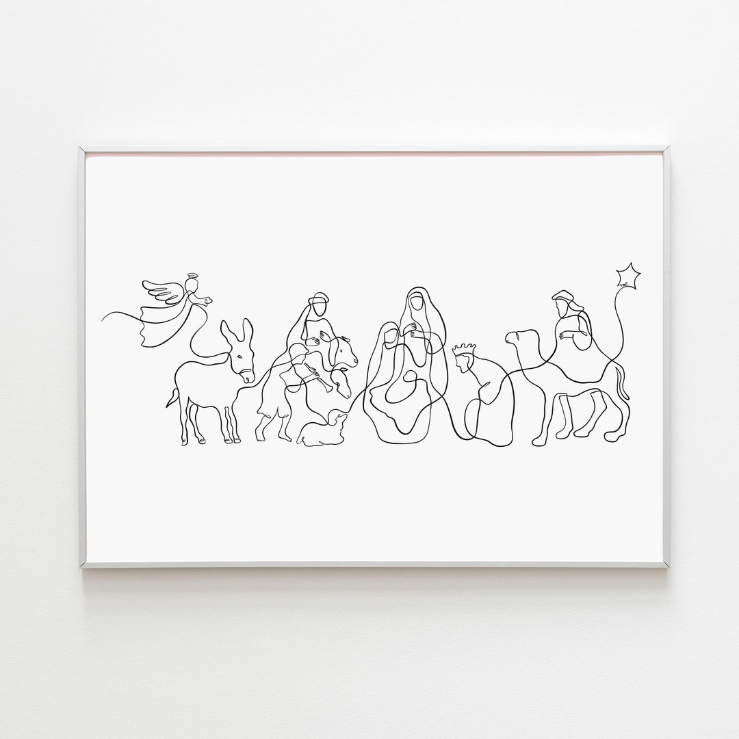 Nativity Scene Printable Modern Nativity Line Drawing, Minimalist ...