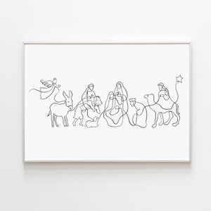 Nativity Scene Printable Modern Nativity Line Drawing, Minimalist ...