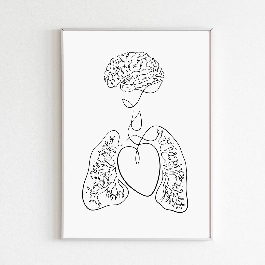 Heart Brain Lung Anatomy Art Print, Floral Medical Professional Wall ...