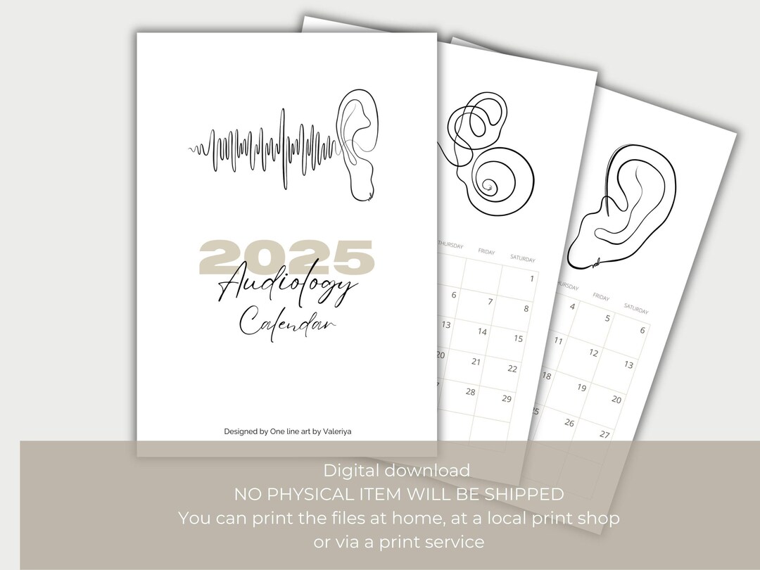 Audiology Calendar 2025 Printable Ear Doctor Gift for Audiologist ...
