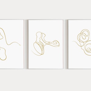 Human Ear Anatomy Print Set Gold, Printable Minimalist Audiology Clinic ...