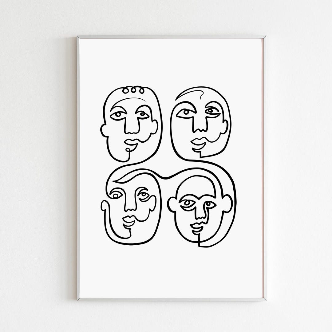 Abstract Male Face Line Art Printable, Masculine Faces Artwork ...
