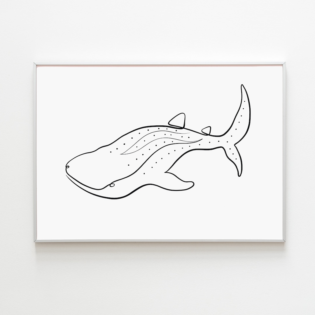 Whale Shark Line Art Printable, Minimalist Marine Life Drawing, Modern ...