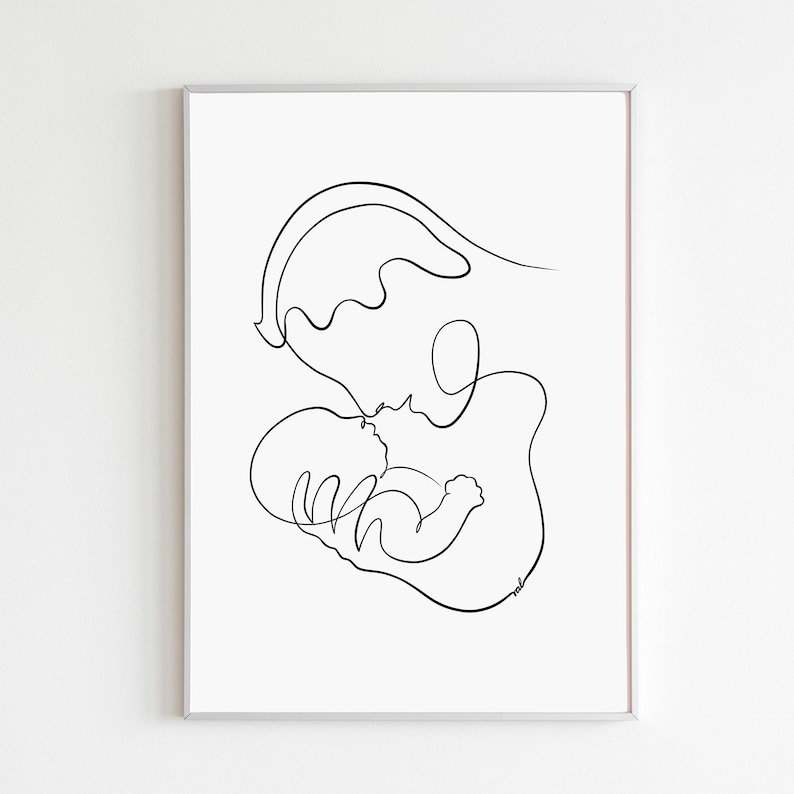 Father Baby Line Art Print, Dad Newborn Minimalist Drawing, Parenthood ...