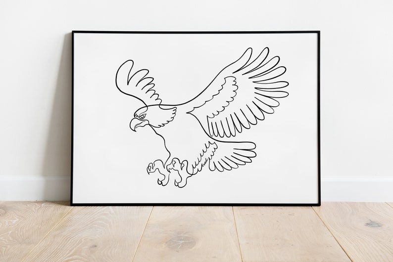 Eagle Line Art, Minimalist Bird Wall Decor, Black and White Raptor ...