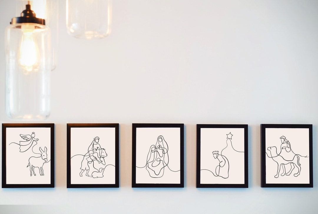 Minimalist Nativity Scene Art Print, Modern Christian Wall Illustration ...