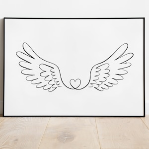 Angel Wings Line Art Print, Guardian Angel Print, Spiritual Wall Art ...