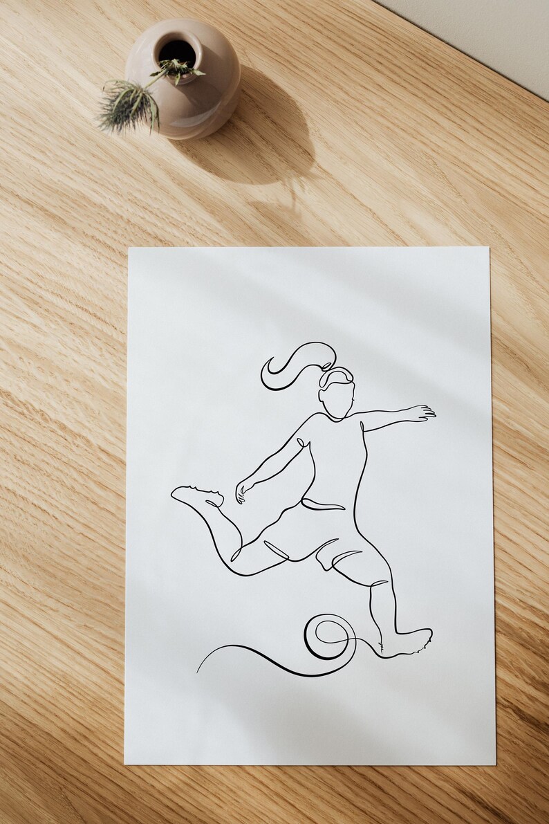 Minimalist Soccer Girl Art Print, One Line Drawing Female Footballer ...