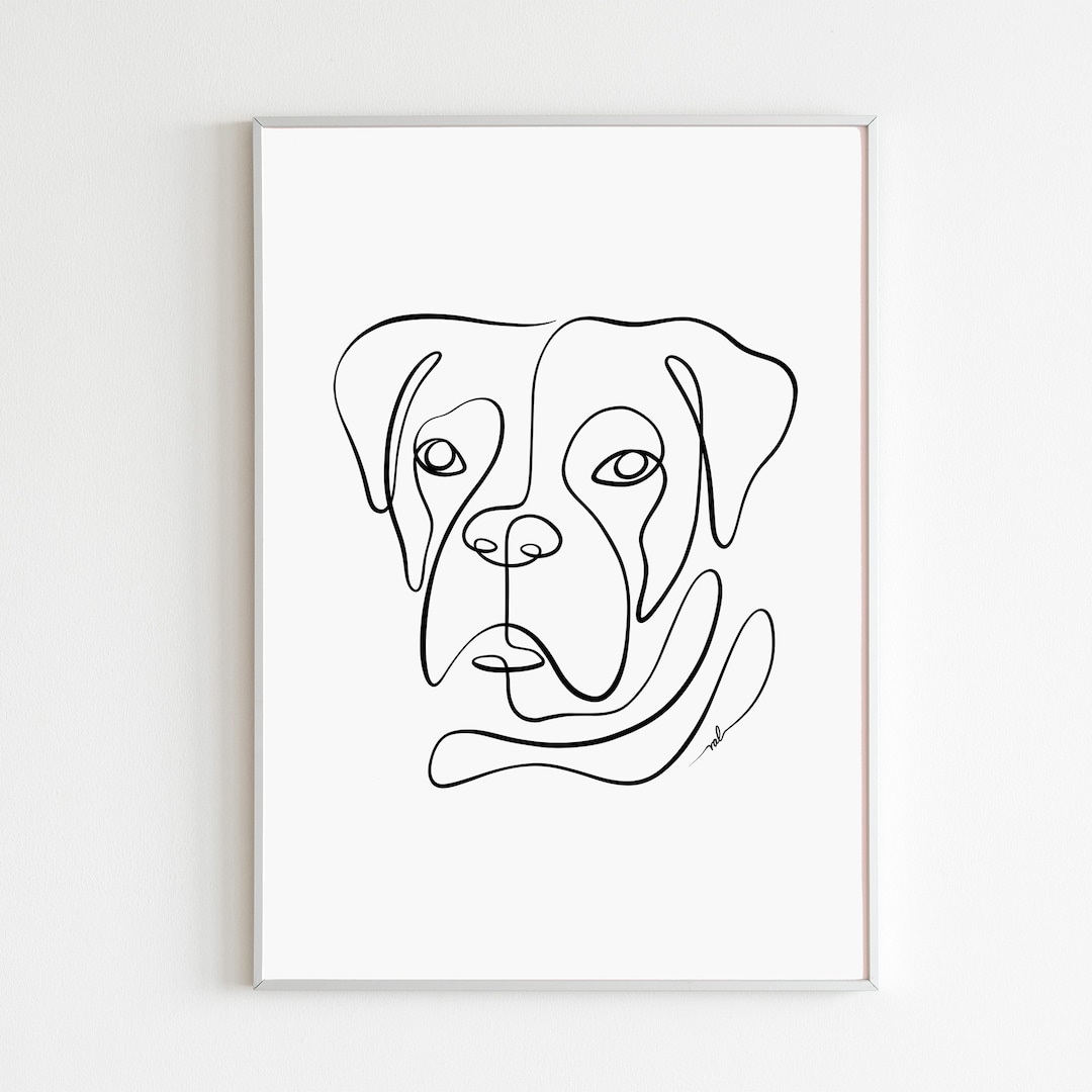 Boxer Dog Art Print Dog One Line Art Pet Bereavment Gift Printable ...