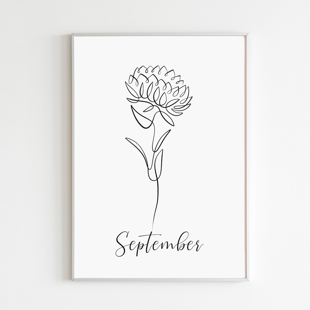 Aster Birth Flower Art Print, September Birth Month Flowers Printable ...