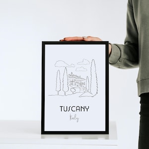 Tuscany Hills Minimalist Print, Printable Tuscan Landscape Art, Modern ...