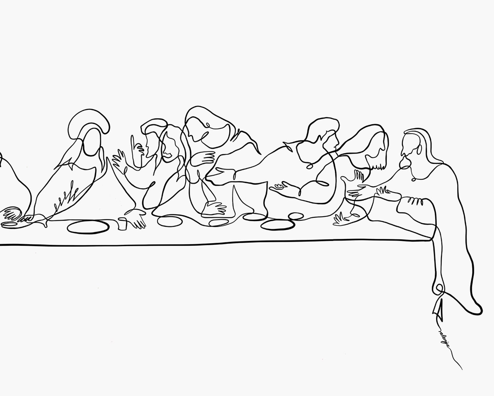 The Last Supper wall art Jesus line art Last Supper one line | Etsy
