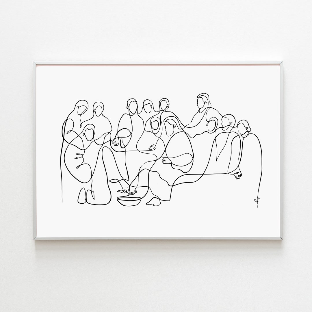 Jesus Washing Feet Print, Maudy Thursday Wall Decor, Modern Christian Line Art, Catholic Wall ...