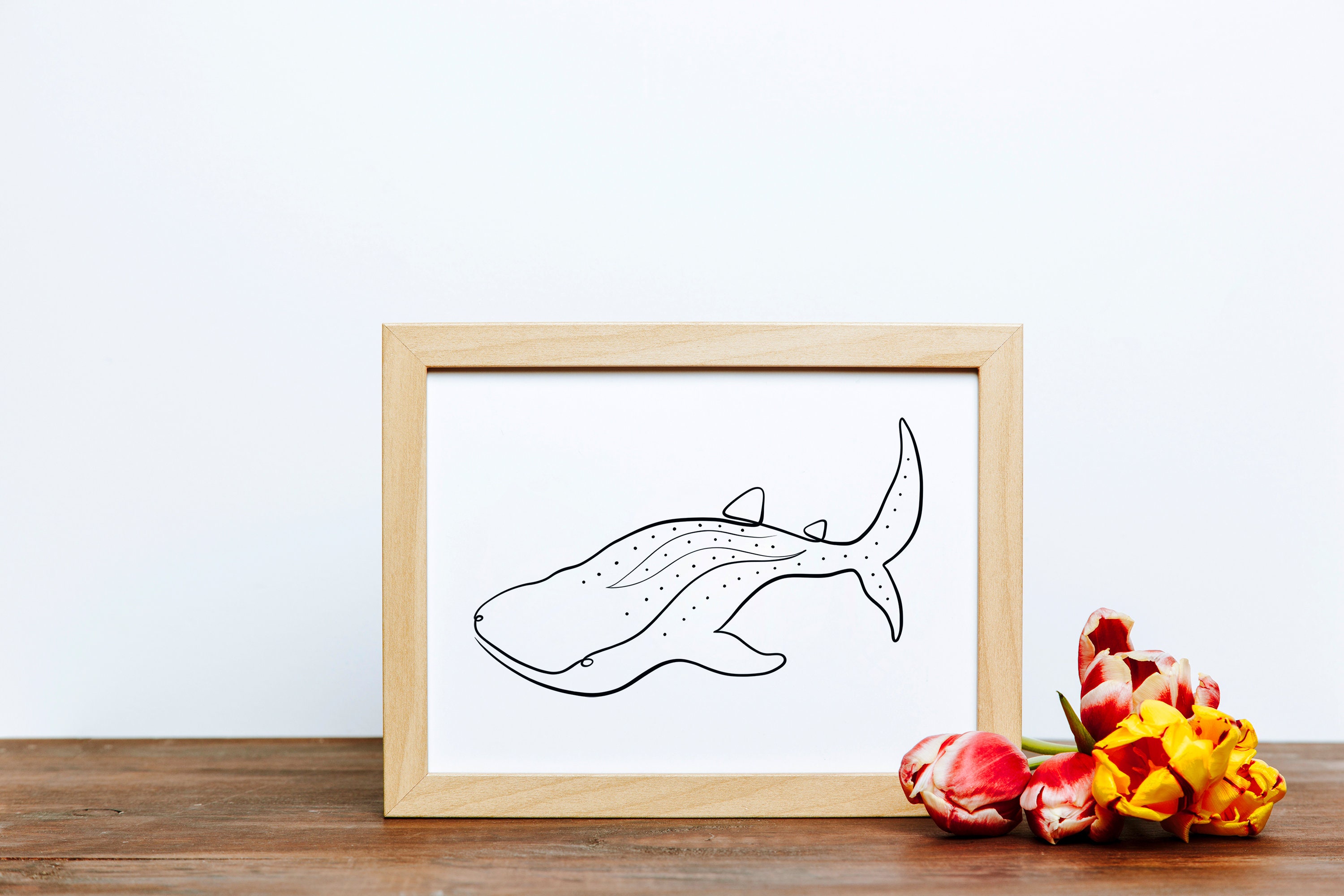Whale Shark Line Art Printable, Minimalist Marine Life Drawing, Modern ...