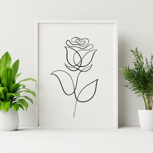 Rose Line Art Print, Rose Flower Art, Minimalist Single Line Art ...