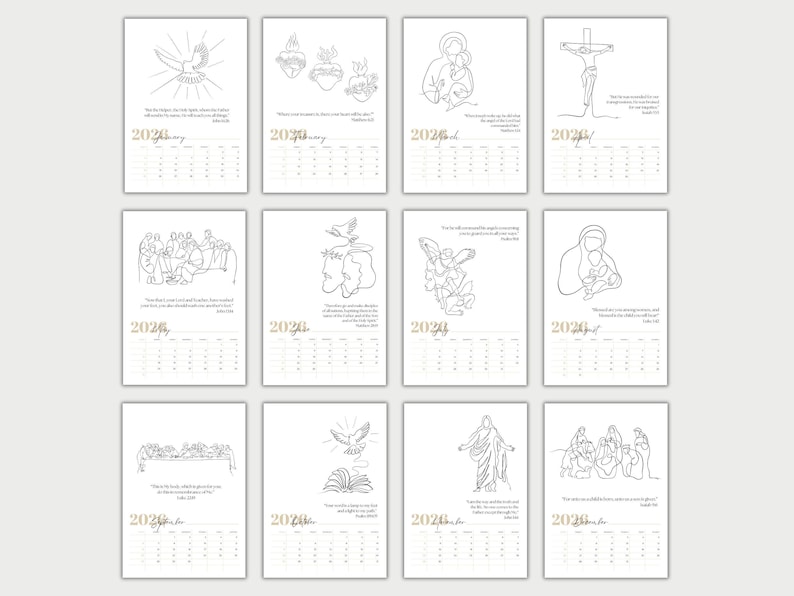 Christian Calendar 2026, Printable Catholic Month Planner, Bible Verse ...
