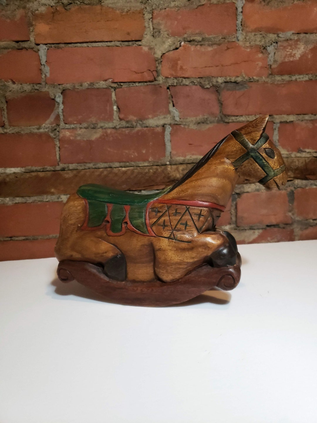 Solid Wooden Hand Carved Rocking Horse Decoration or Doorstop - Etsy