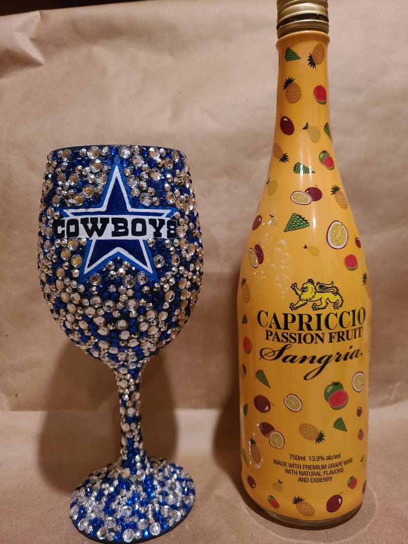 Large Bling Dallas Cowboys Wine Glass Cowboys Drinking Class - Etsy