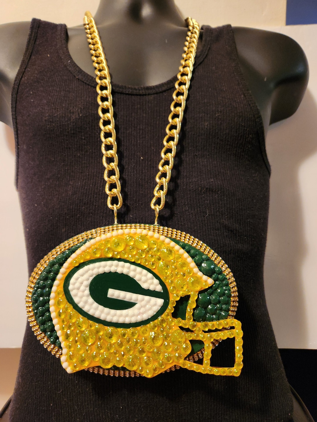 Green Bay Packers Blinged Out Chain Packers Necklace Chain Rhinestones ...