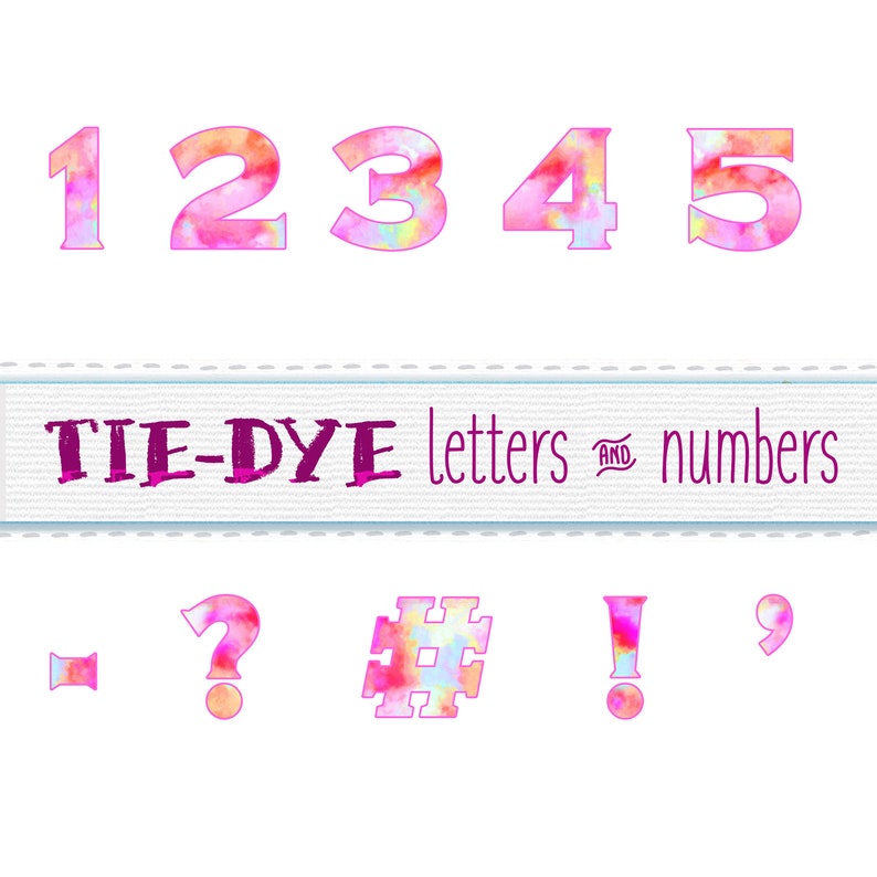 Tie-dye LETTERS NUMBERS SYMBOLS Digital Psd & Png Files 26 Rainbow ...