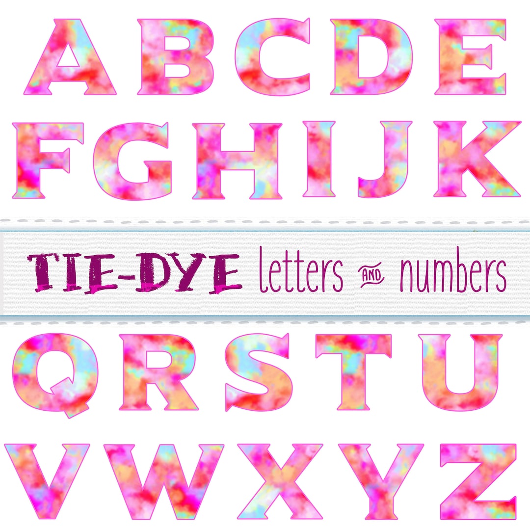 Tie-dye LETTERS NUMBERS SYMBOLS Digital Psd & Png Files 26 Rainbow ...