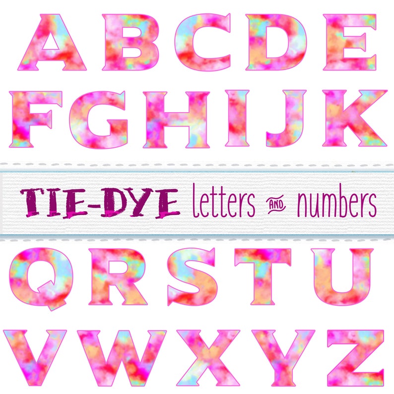 Tie-dye LETTERS NUMBERS SYMBOLS Digital Psd & Png Files 26 Rainbow ...