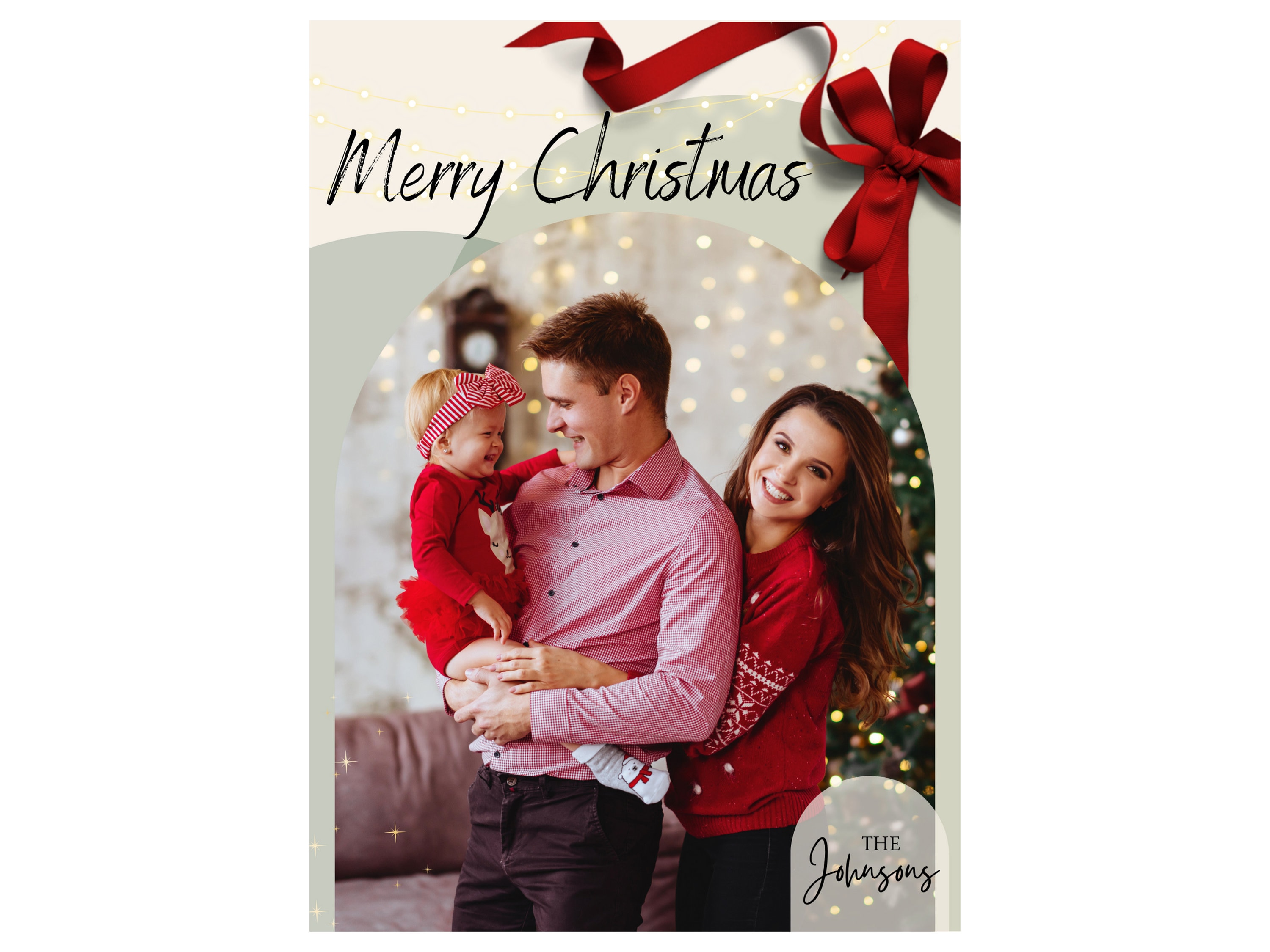 Neutral Toned Christmas Card, Christmas Card Template, Green and Red ...