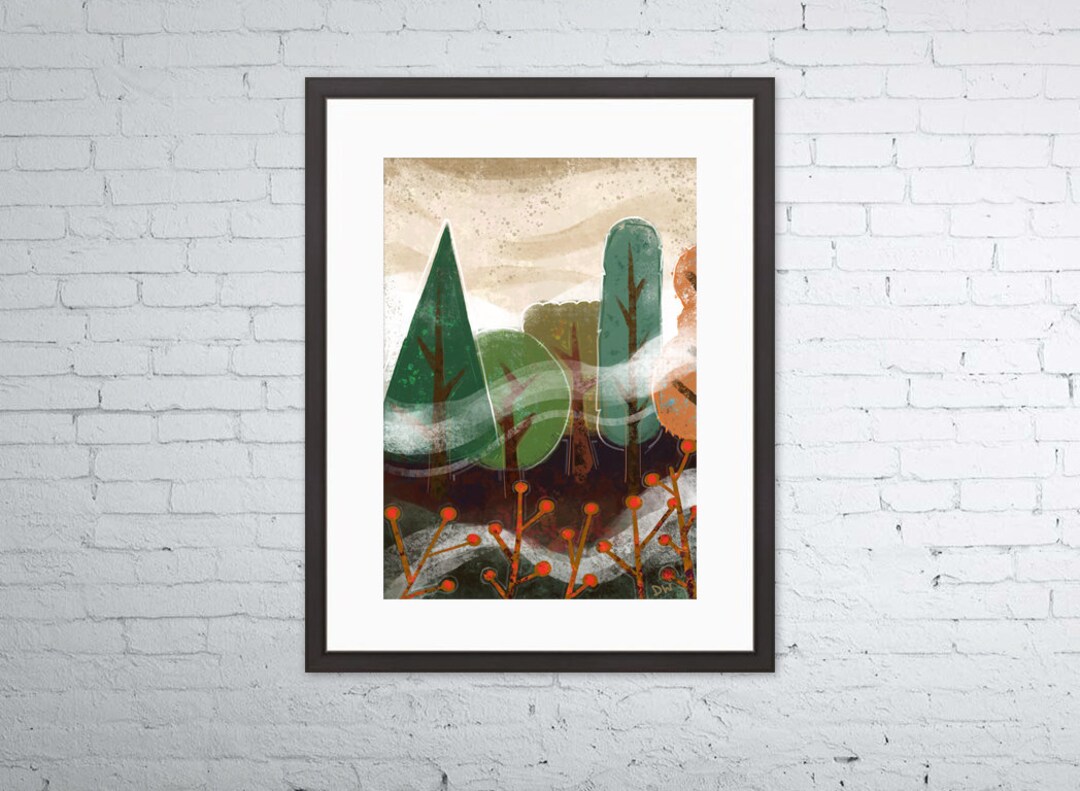 Forest Trees With Wispy Fog Illustration of Trees - Etsy