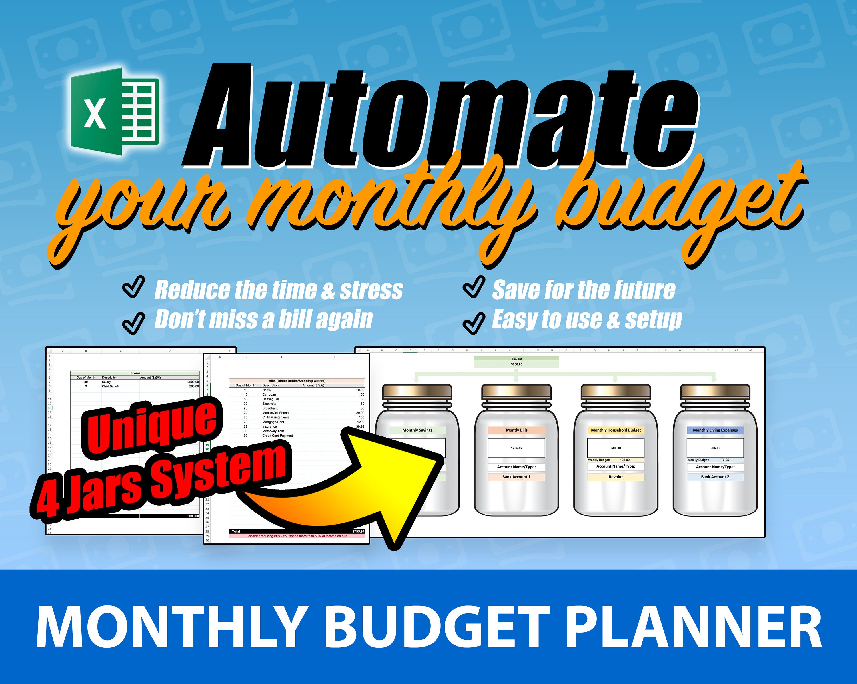 Automate Monthly Budget - Excel Budget Planner, Household Budget ...