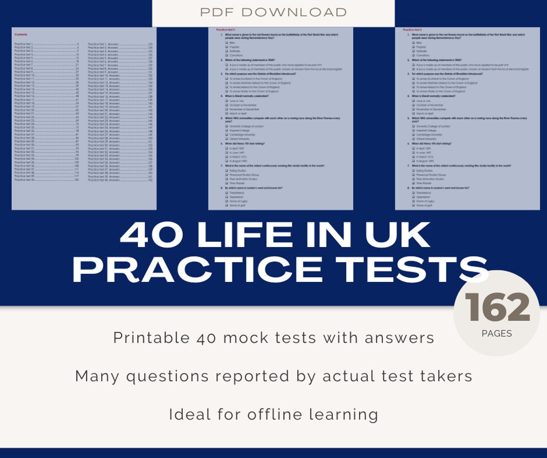 Life in UK - 40 Printable Practice Tests - Etsy