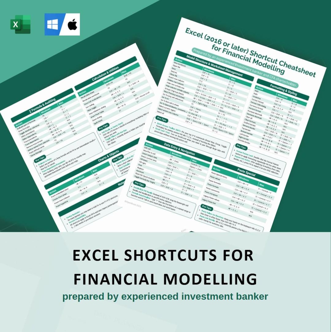 Excel Shortcuts Cheat Sheet: Financial Modeling (PDF Download) - Etsy