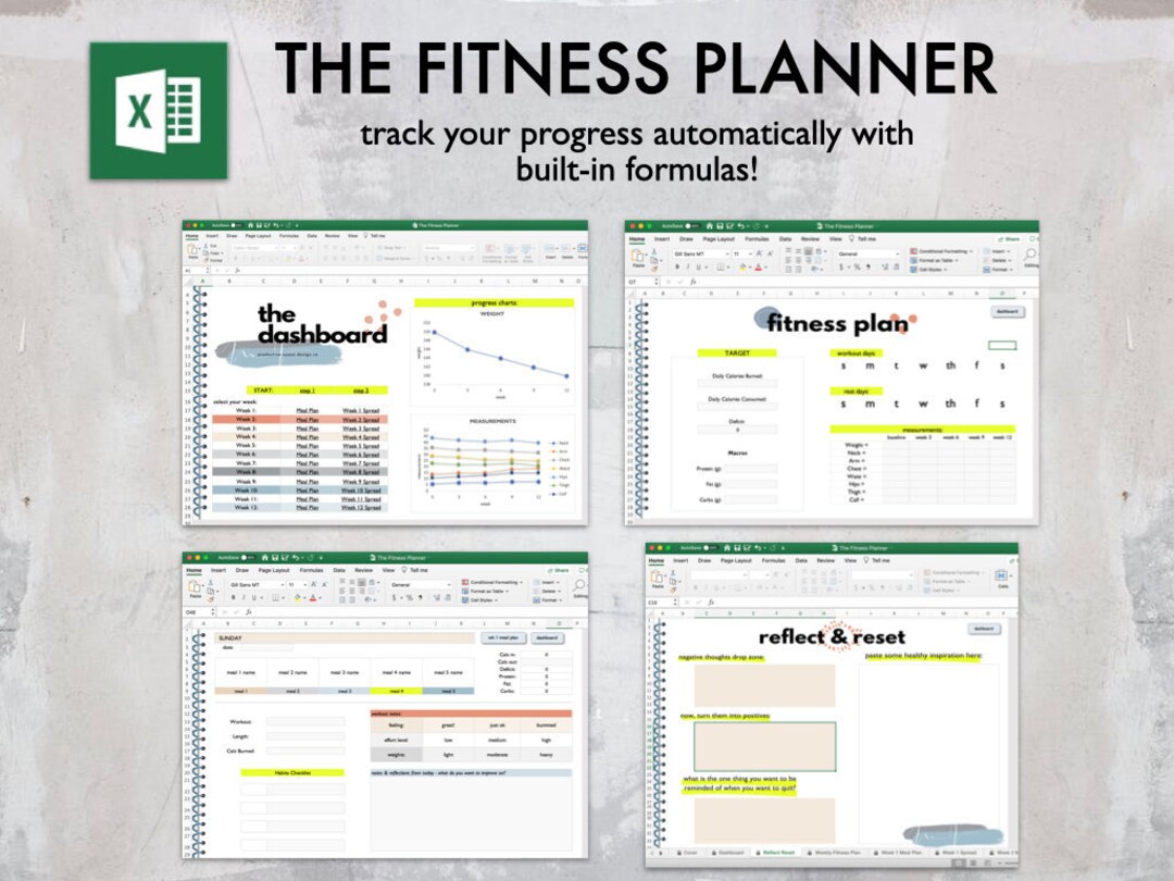 The Fitness Planner for Excel - UNDATED Digital Planner - 12 Week ...