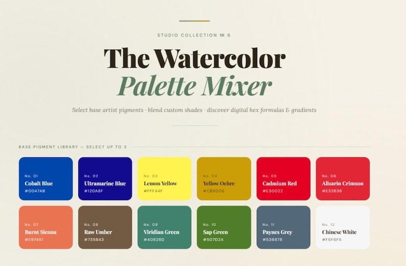 Interactive Watercolor Palette Mixer | Artist Pigment Mixing Tracker ...
