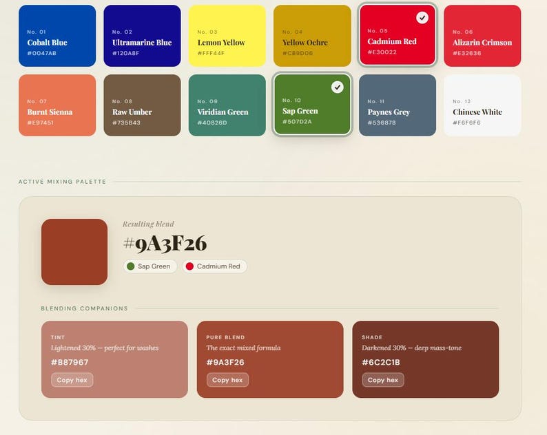 Interactive Watercolor Palette Mixer | Artist Pigment Mixing Tracker ...
