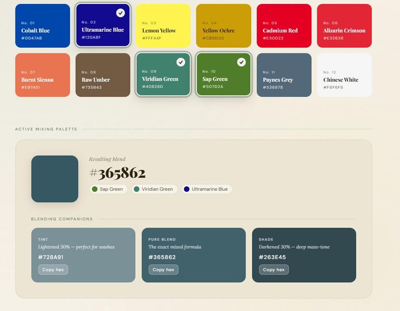 Interactive Watercolor Palette Mixer | Artist Pigment Mixing Tracker ...