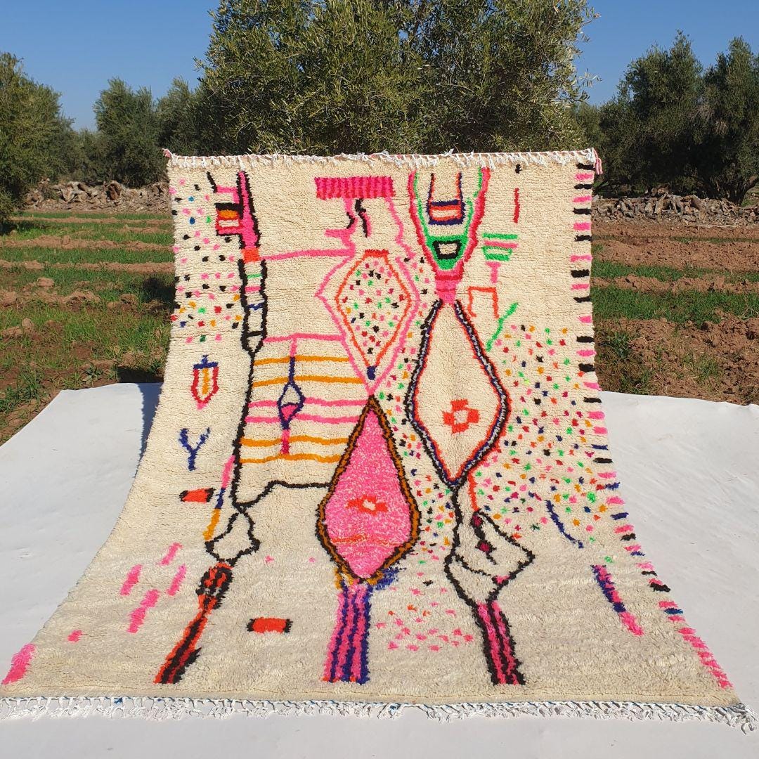 Berber White Moroccan Rug 6x9 Azilal | Authentic Handmade Rug | 6'59x9 ...