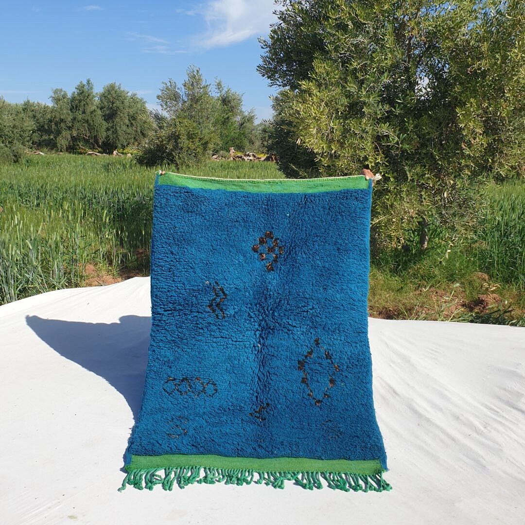 Salka Small Blue Moroccan Beni Mrirt Rug 3x5 Ultra Soft Bedroom Beni ...