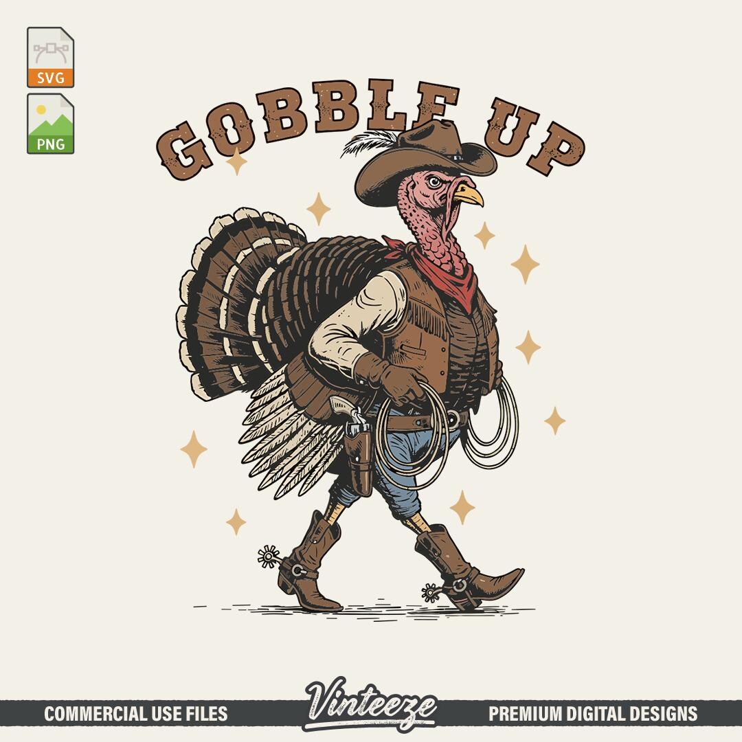 Gobble up Turkey Png | Instant Download | Vintage Cowboy Turkey Png ...