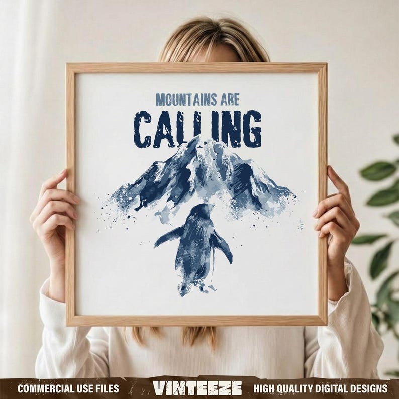 Vintage Distressed Penguin PNG: Mountains Are Calling Hiking Design ...