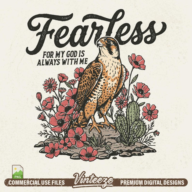Vintage Hawk Digital Design - Fearless PNG - Bible Verse Printable ...