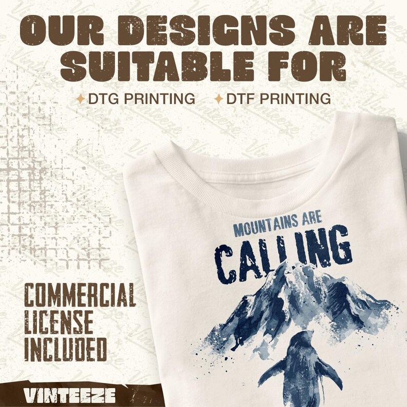 Vintage Distressed Penguin PNG: Mountains Are Calling Hiking Design ...