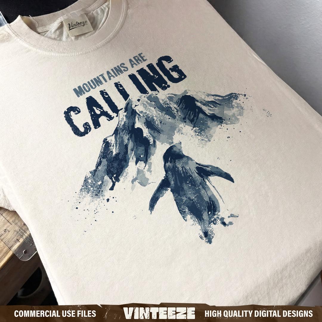 Vintage Distressed Penguin PNG: Mountains Are Calling Hiking Design ...
