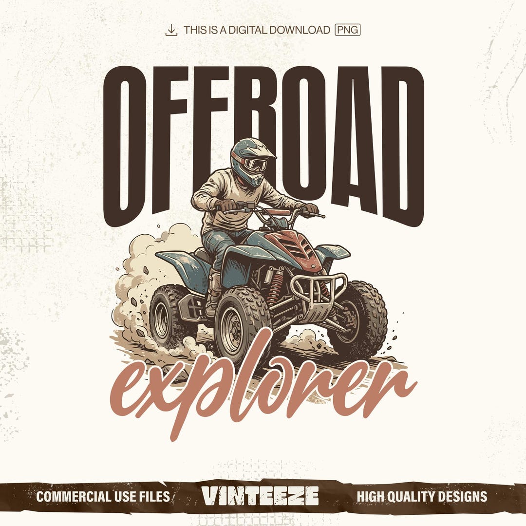 Vintage ATV Offroad Explorer PNG Design: Retro Quad Bike Rider T-shirt ...