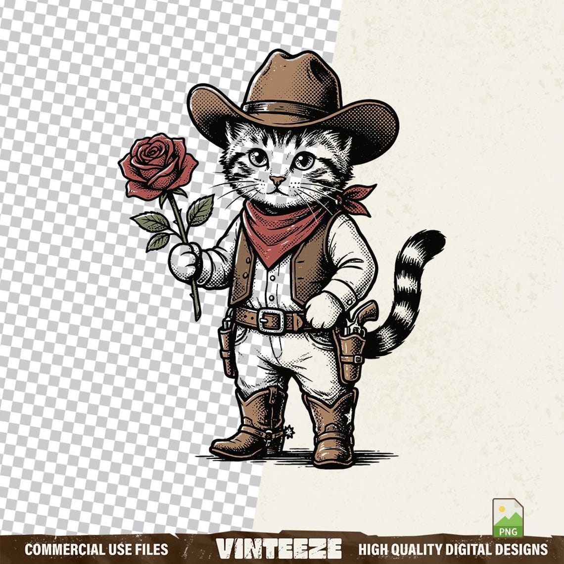Vintage Cowboy Cat PNG, Western Valentine Sublimation Design, Funny Cat ...