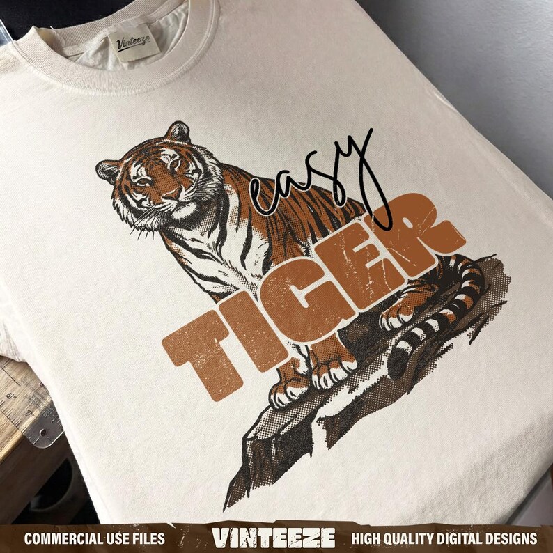 Easy Tiger PNG, Vintage Tiger Sublimation Design, Retro Distressed ...