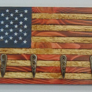 American Flag Key Holder for Wall, Handmade Rustic Flag, 4 Hooks ...